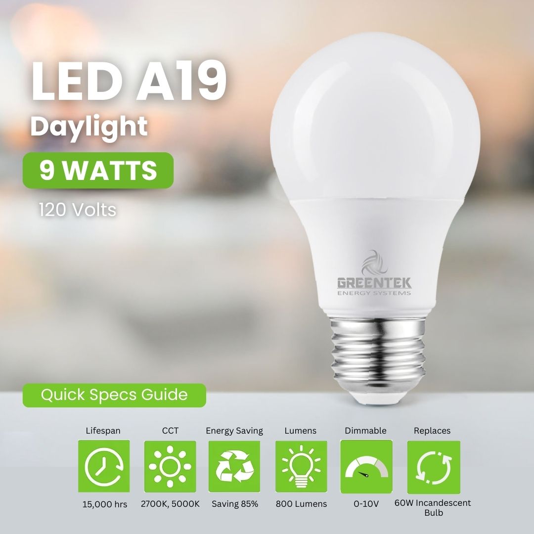 LED A19 Light Bulb 9W 800 Lumens Dimmable E26 60W Replacement - ETL