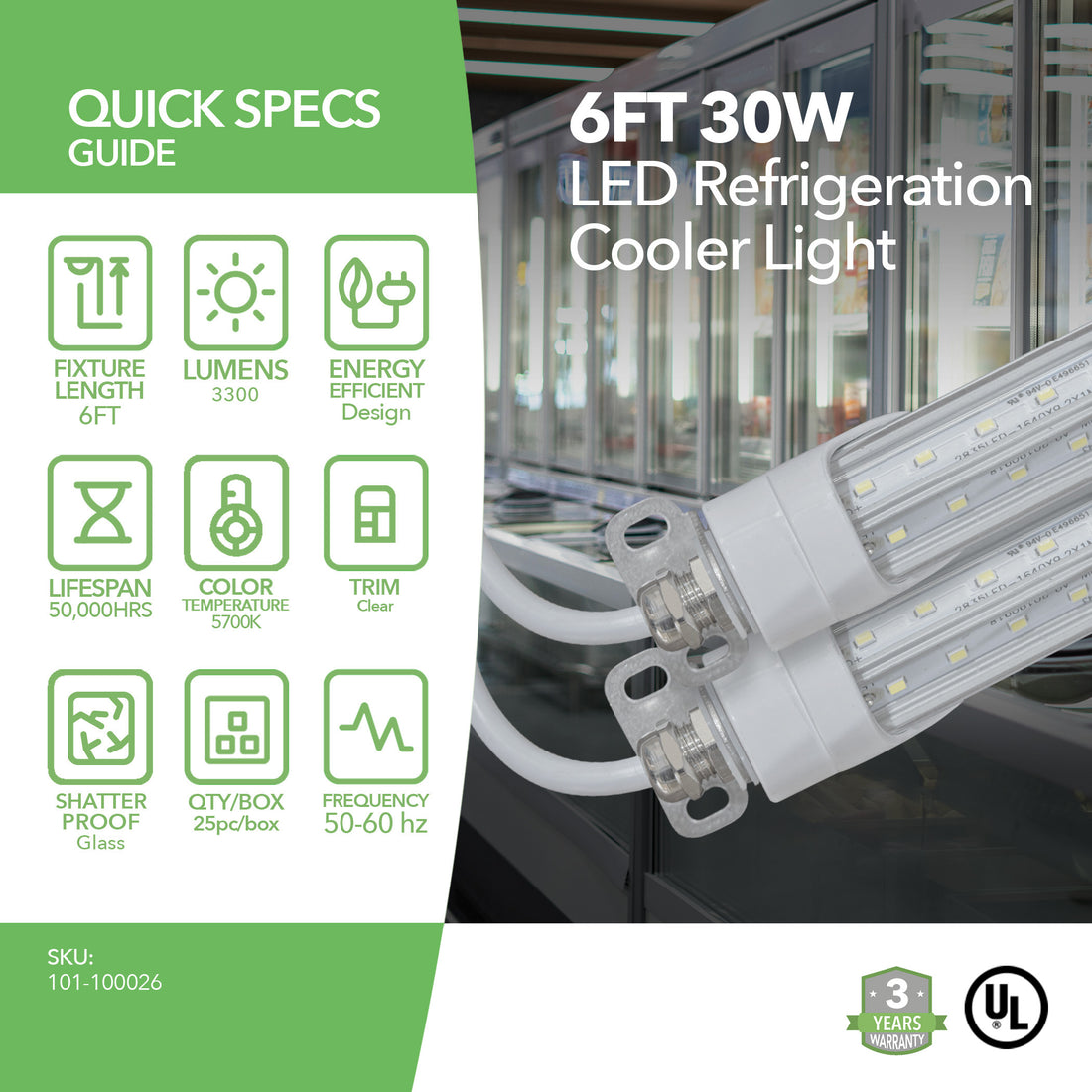 6ft LED Refrigeration | 6ft Cooler Light Two Sided (UL) In USA